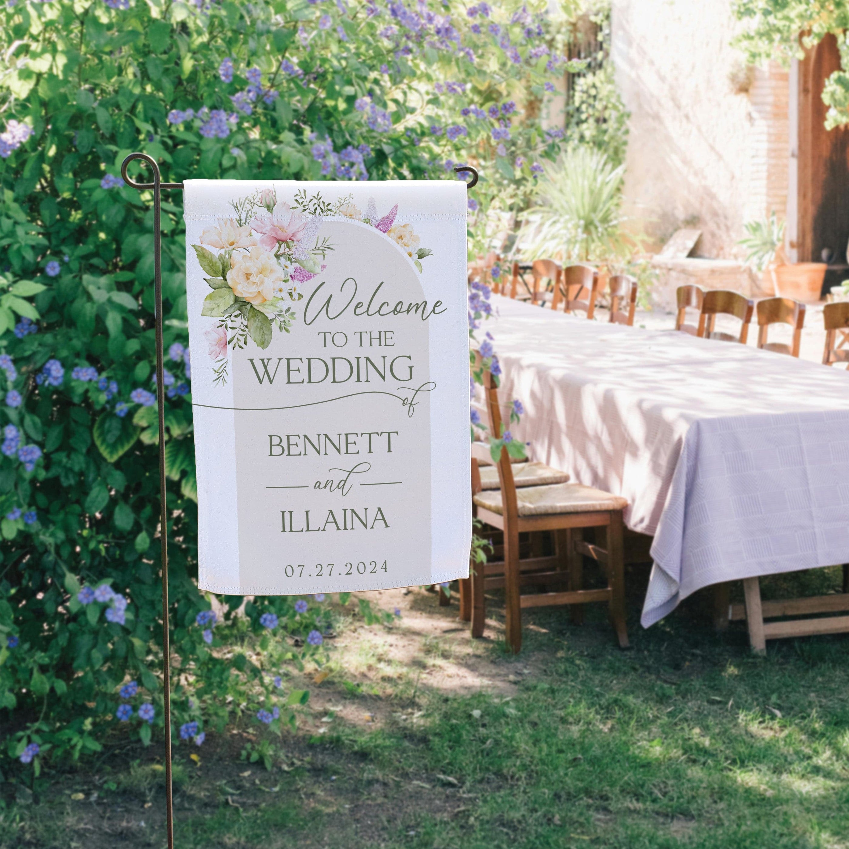 Personalized Garden Wedding Floral Welcome Flag — 28 Collective