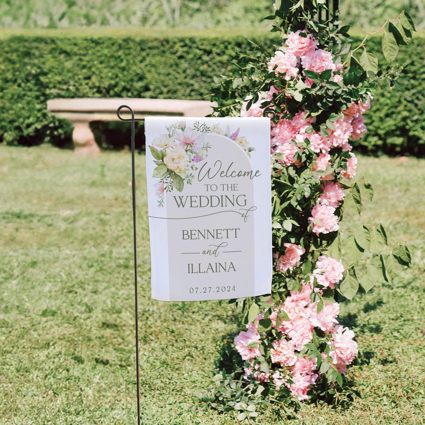 Personalized Garden Wedding Floral Welcome Flag — 28 Collective
