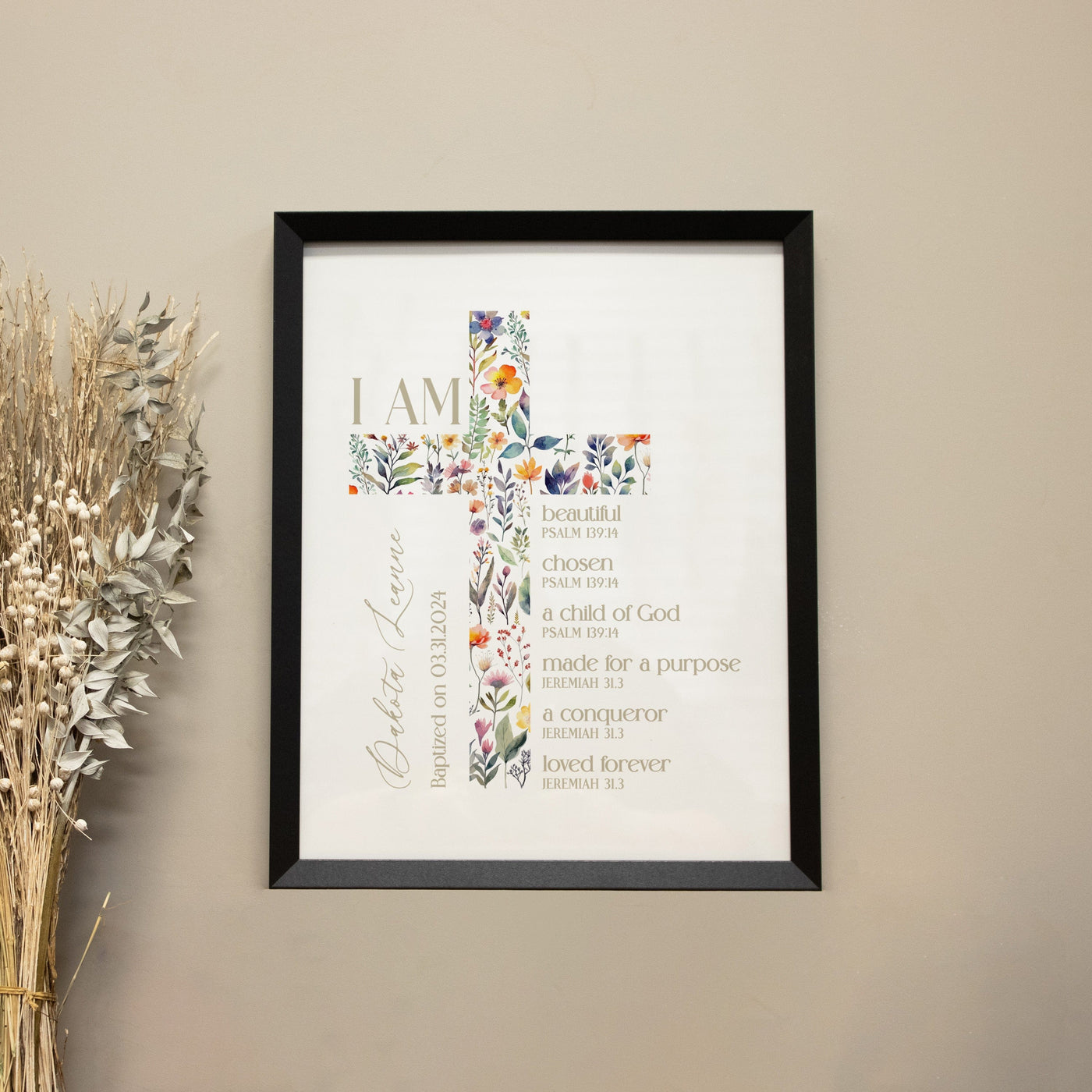 Personalized Floral Cross and Bible Verse Wall Sign — 28 Collective