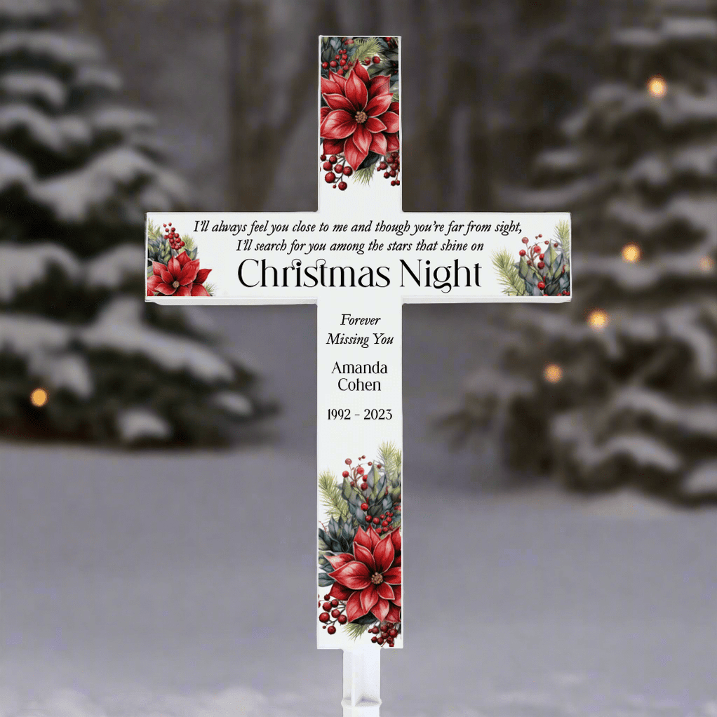 Personalized Christmas Memorial Solar Garden Stake Cross — 28 Collective