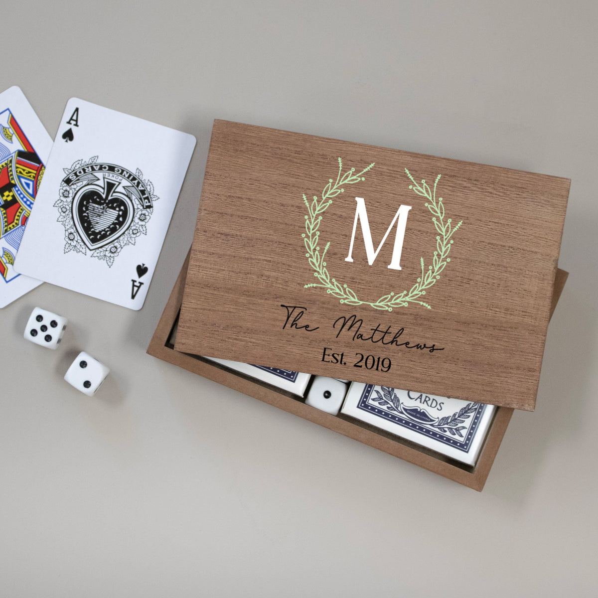 Monogrammed Game Night Card and Dice Box — 28 Collective