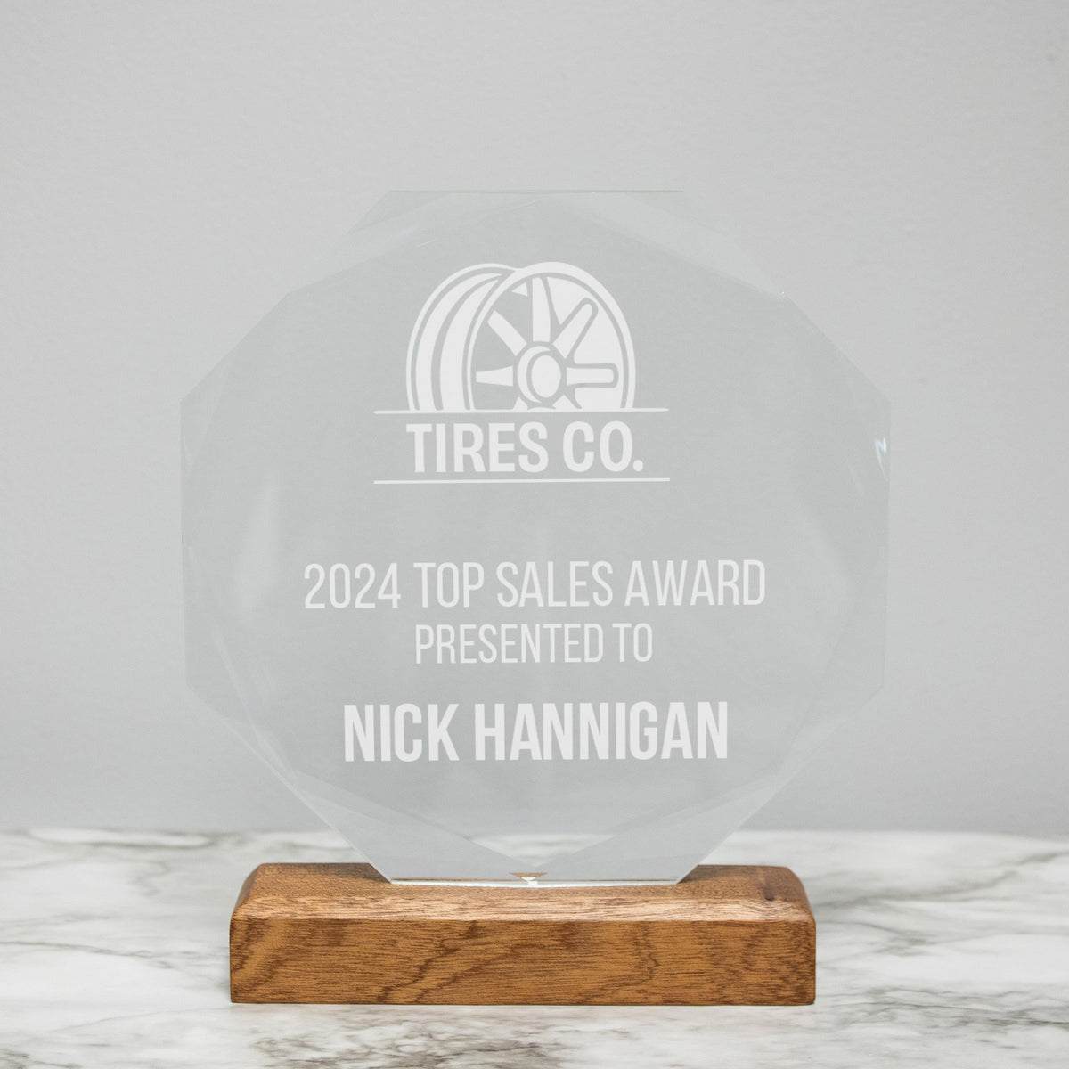 Custom Octagon Company Logo Crystal Award Plaque — 28 Collective