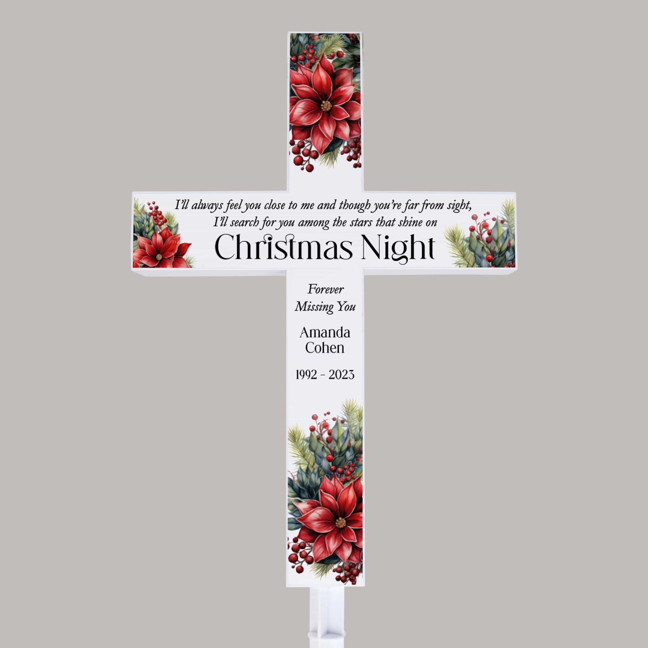 Personalized Christmas Memorial Solar Garden Stake Cross — 28 Collective