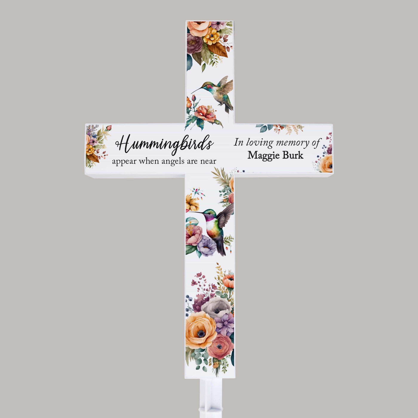 Personalized Hummingbirds Appear Solar Garden Stake Cross — 28 Collective