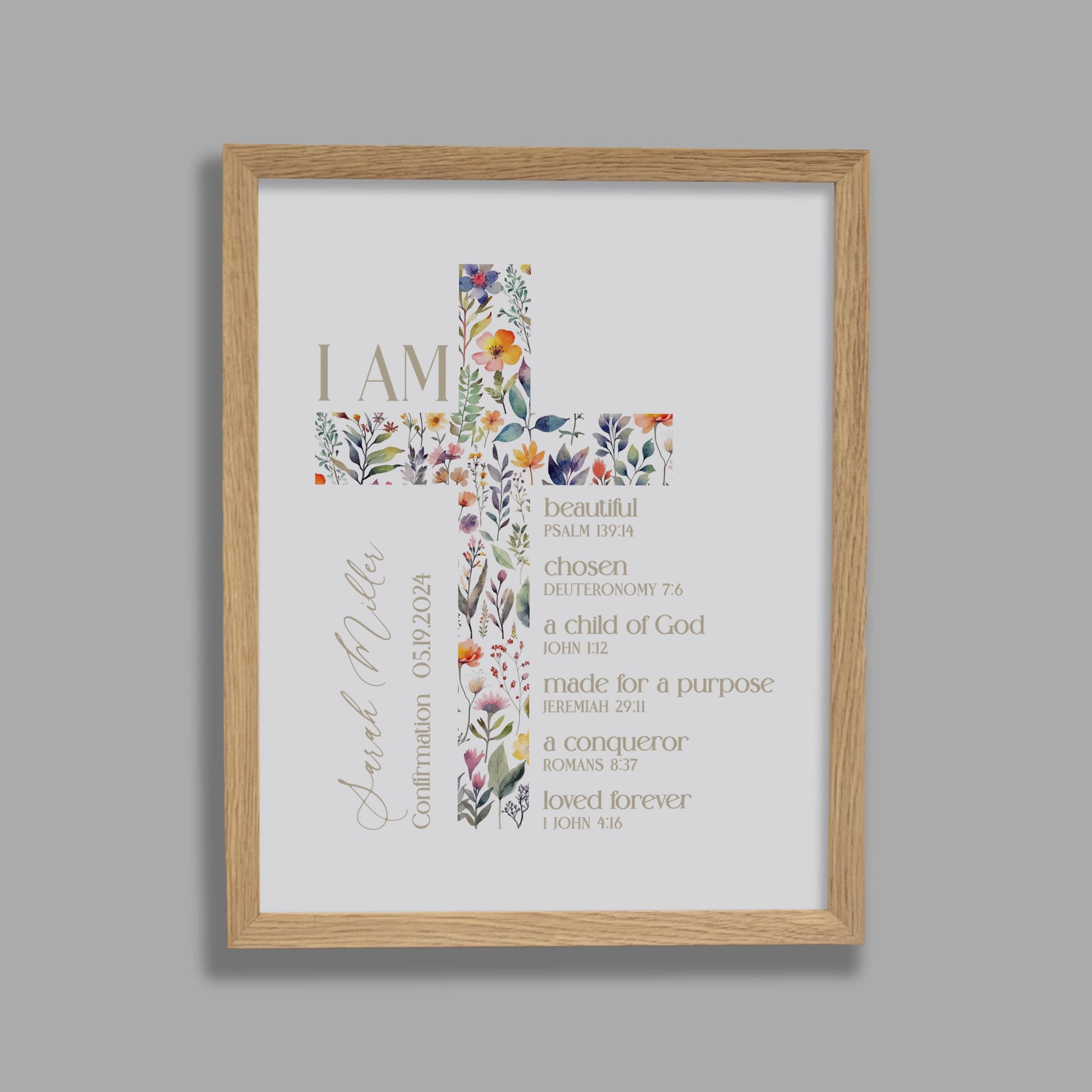 Personalized Floral Cross and Bible Verse Wall Sign — 28 Collective