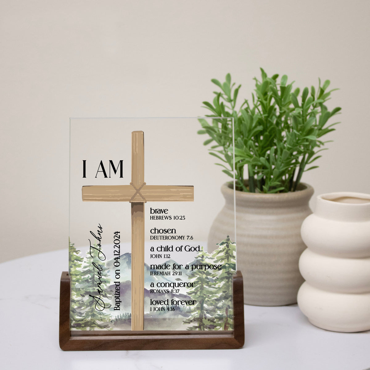 Personalized "I Am..." Wood Cross Plaque — 28 Collective