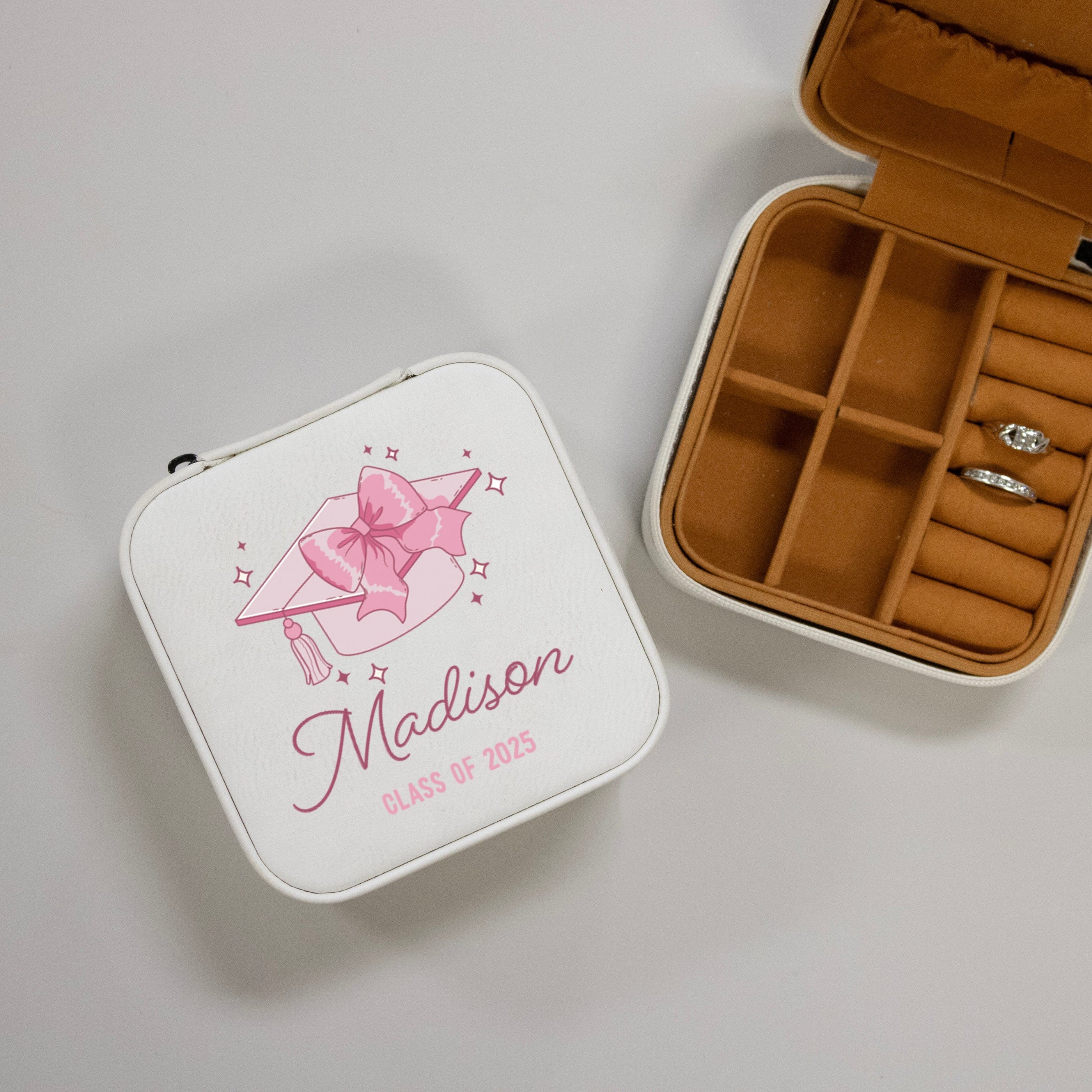 Personalized Graduation Pink Bow Travel Jewelry Box — 28 Collective