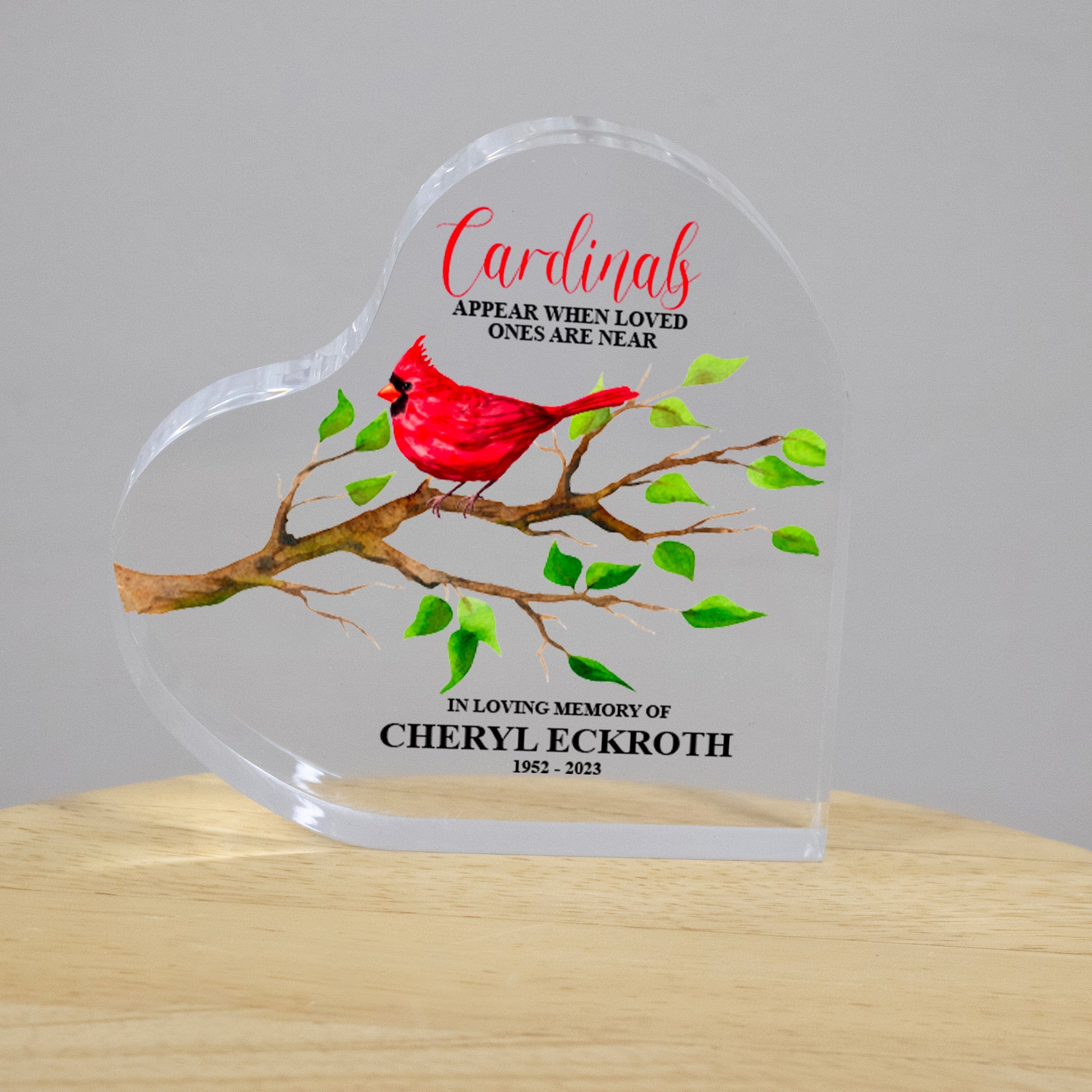 Personalized "Cardinals Appear..." Memorial Heart Keepsake — 28 Collective