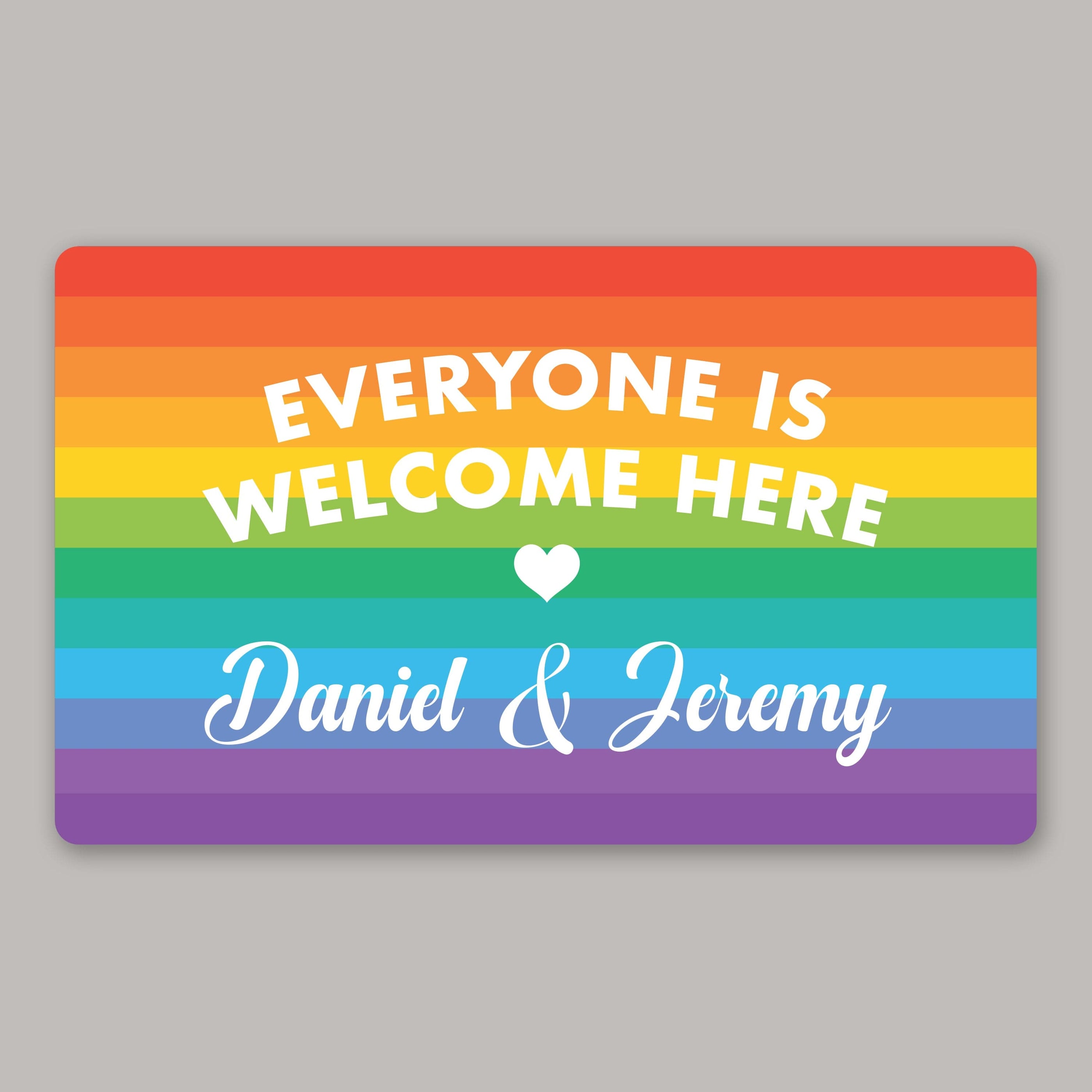 Personalized Gay Pride "Everyone Is Welcome Here" Mat — 28 Collective