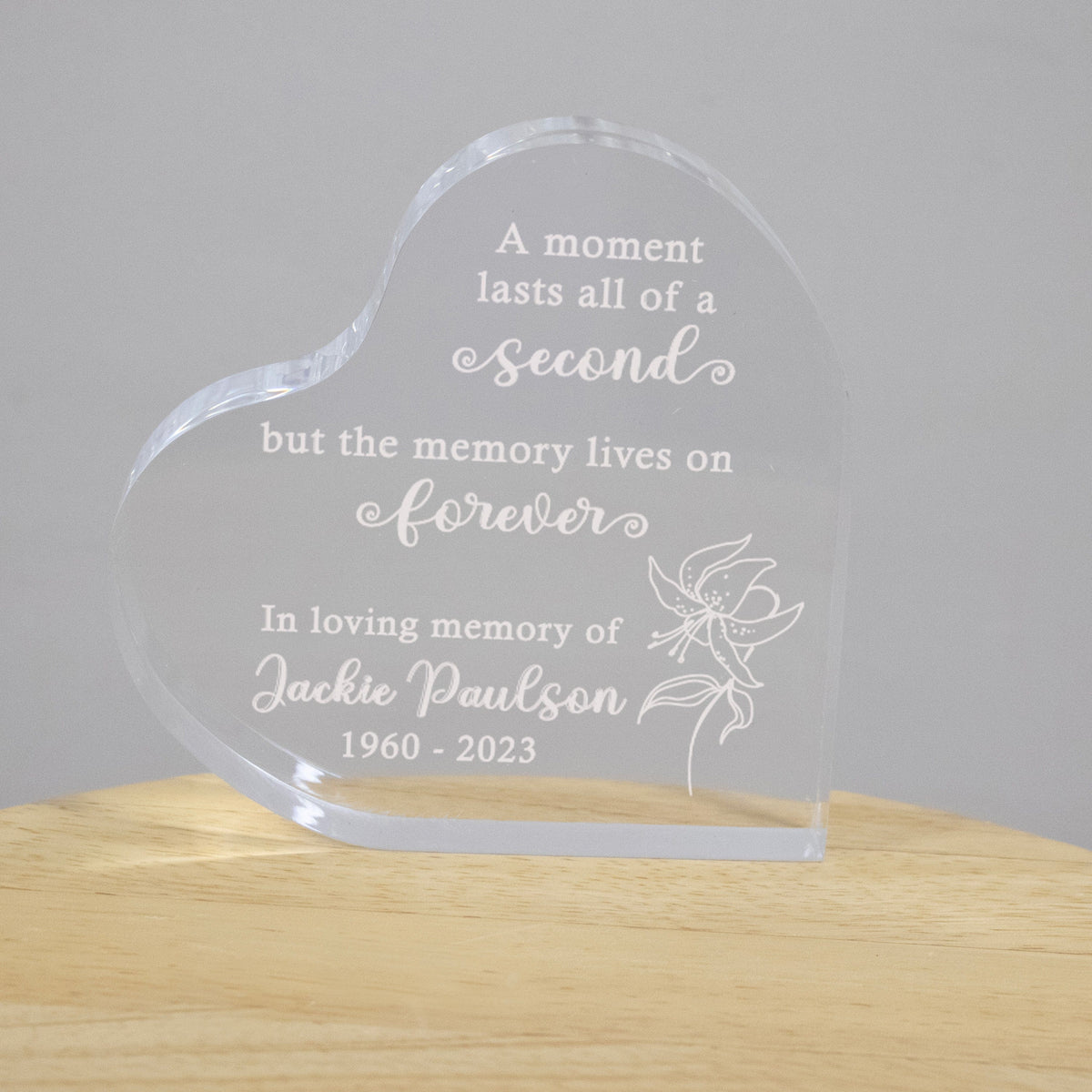 Personalized "Memory Lives on Forever" Memorial Acrylic Heart Gift — 28 ...