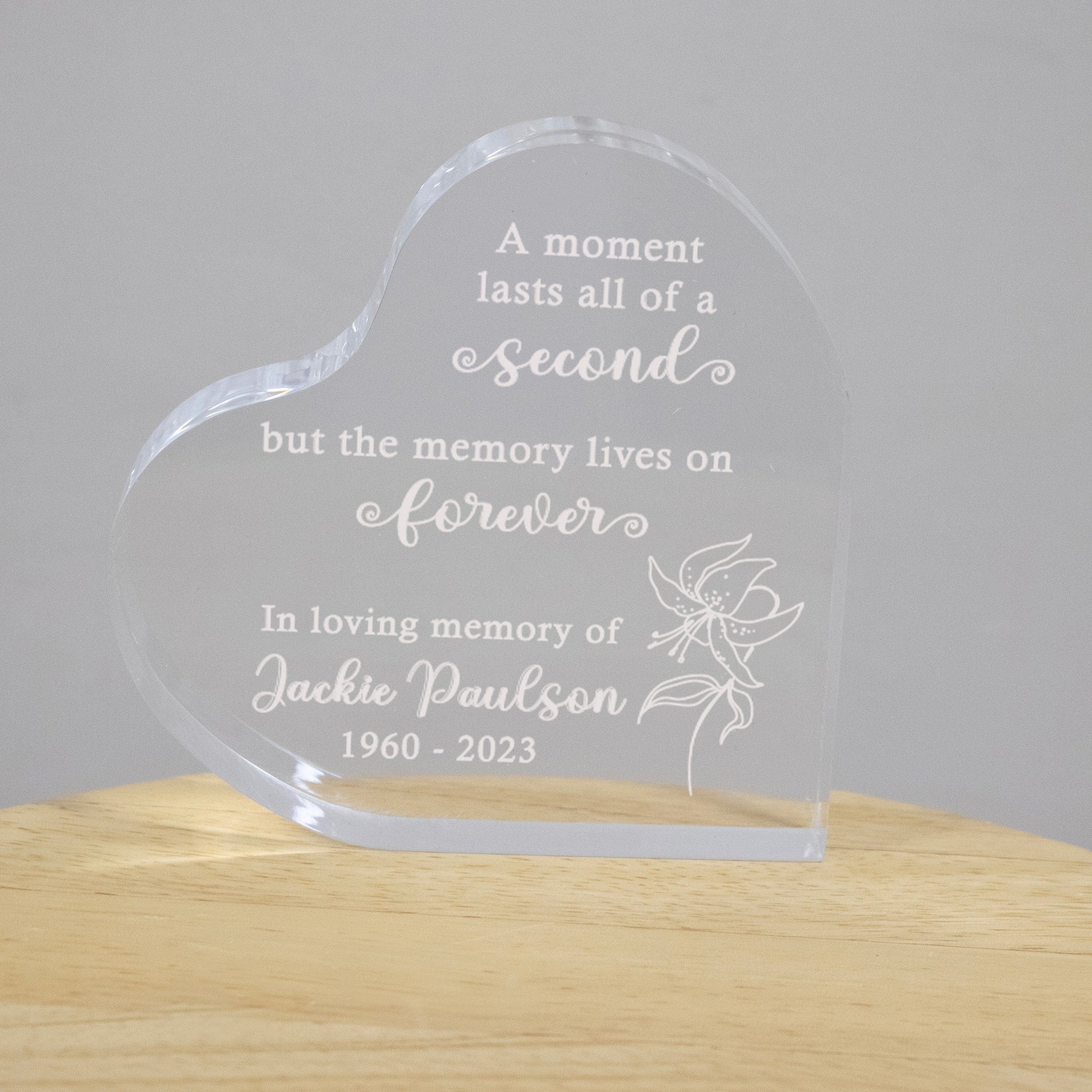 Personalized "Memory Lives on Forever" Memorial Acrylic Heart Gift — 28 ...
