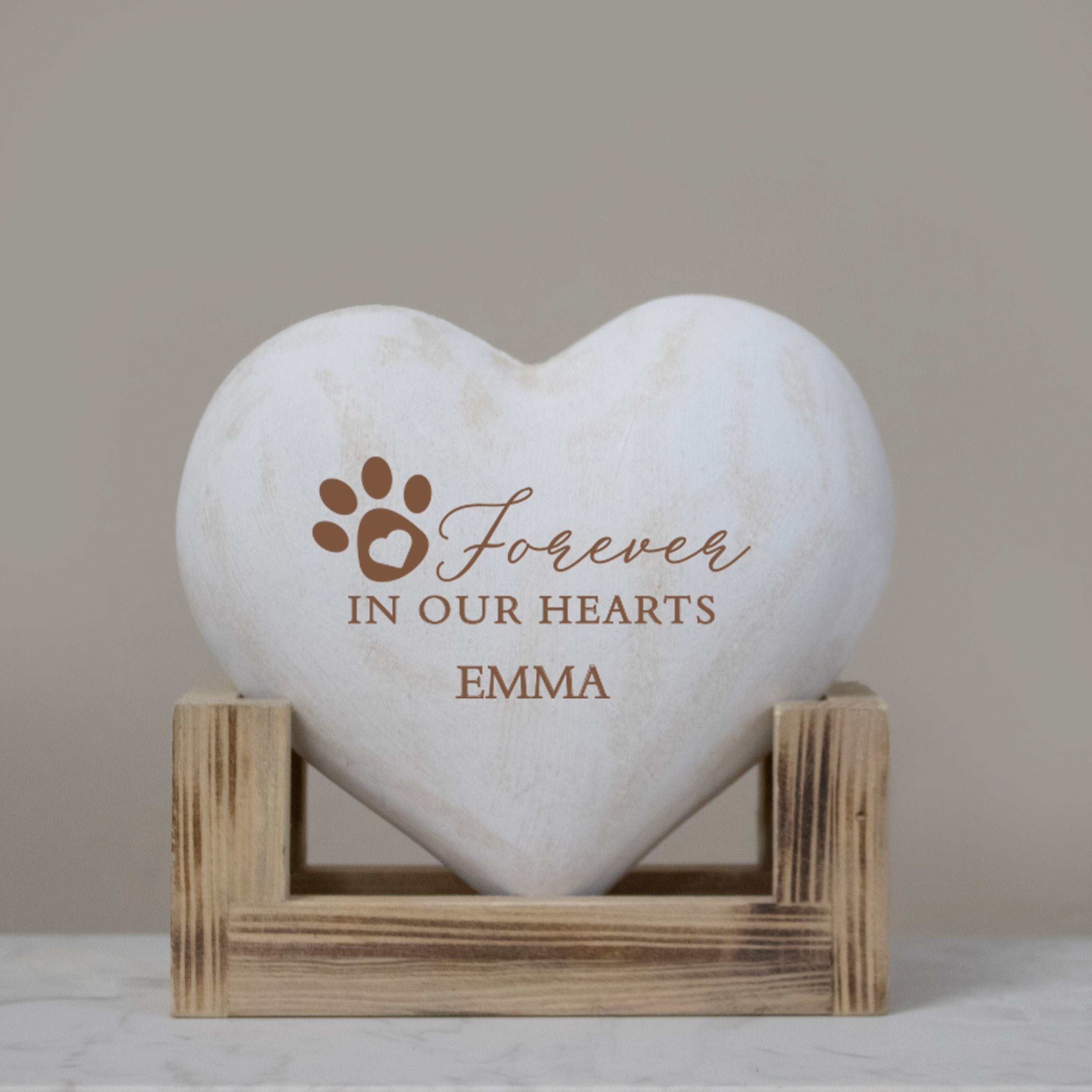 Personalized Pet "Forever in Our Heart" Memorial Wooden Heart Display ...